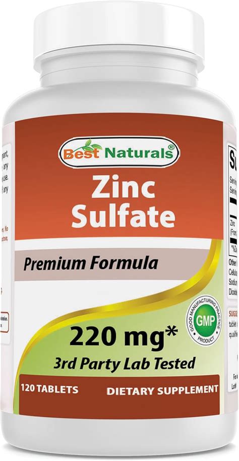 Best Naturals Zinc Sulfate 220 Mg 120 Tablets 3rd Party