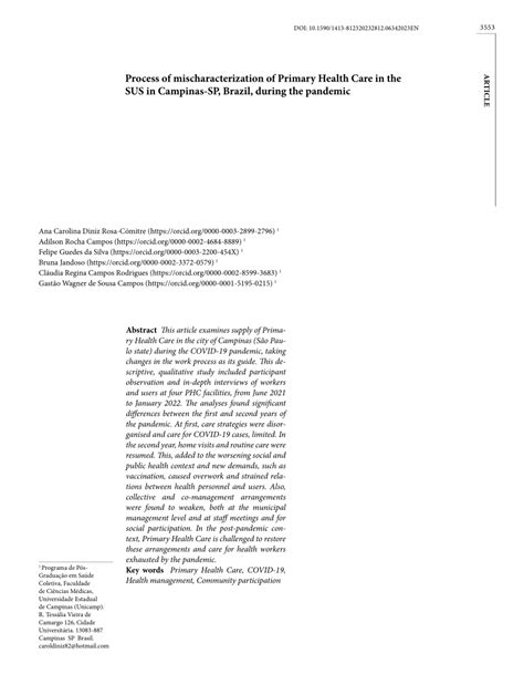 Pdf Process Of Mischaracterization Of Primary Health Care In The Sus