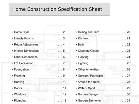 Construction Spec Sheet Template Excel