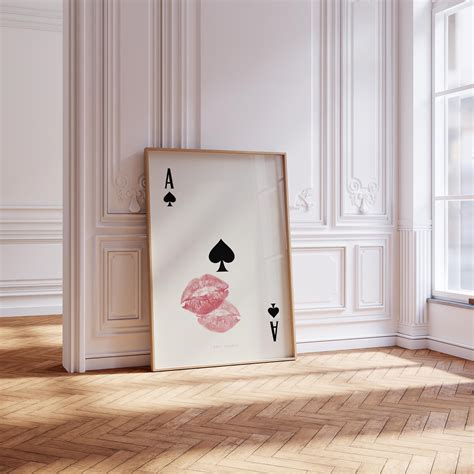 Playing Card Wall Art Ace Of Spades Kiss Print Trendy Retro Kiss Lips