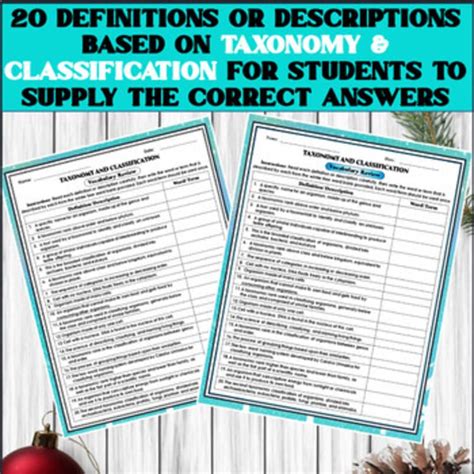 Taxonomy And Classification Winter Holiday Biology Winter Science