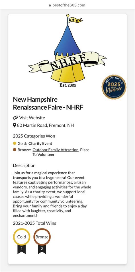 We Are Honored And The New Hampshire Renaissance Faire Facebook