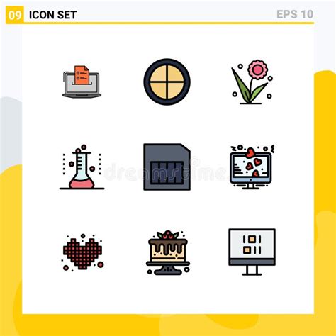 Universal Icon Symbols Group Of 9 Modern Filledline Flat Colors Of Lab Flask Chemical Flask