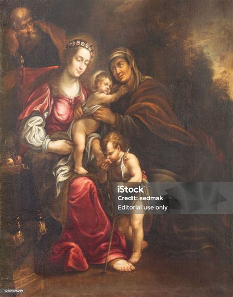 Praga La Pintura Barroca De La Sagrada Familia Con Santa Isabel Y San