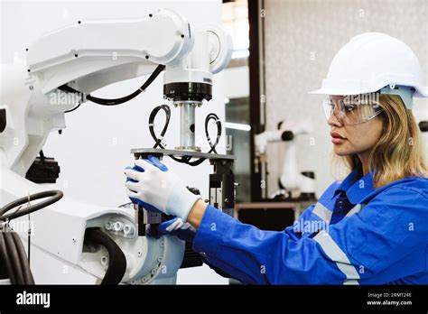 Female Automation Machine Engineer Student Study And Inspection Control