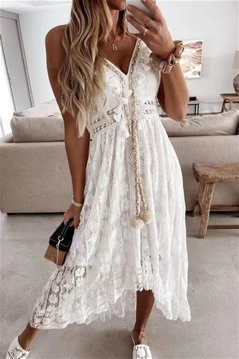 Wholesale Cream White Sexy Casual Solid Patchwork Backless V Neck Sling