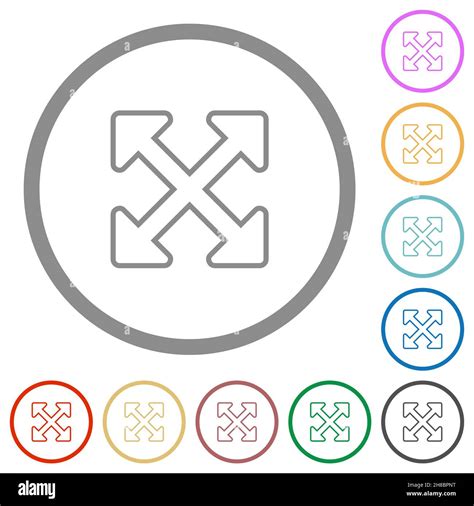 Resize Full Outline Flat Color Icons In Round Outlines On White Background Stock Vector Image