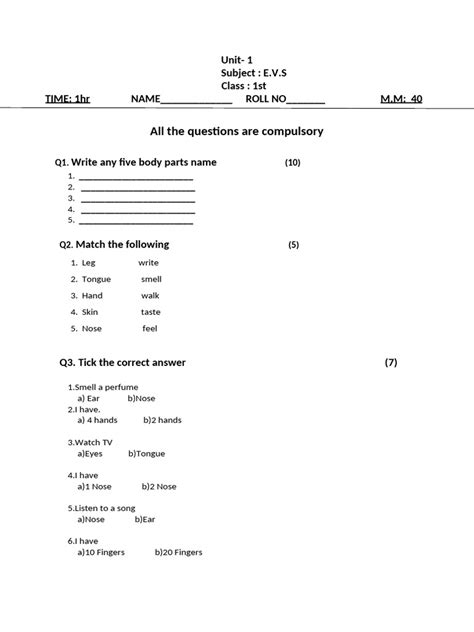 Class 1 Evs Pdf