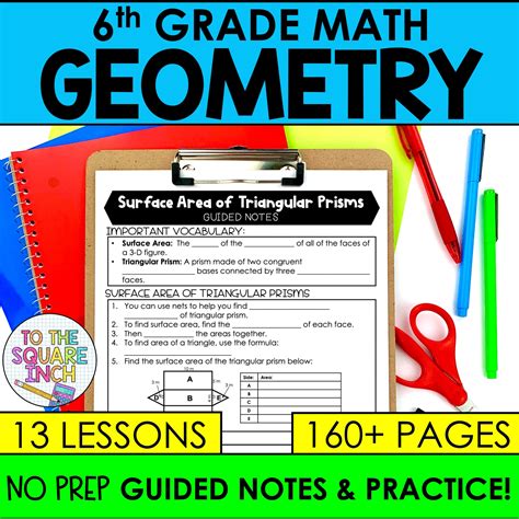 Geometry 6th Grade Math Guided Notes To The Square Inch