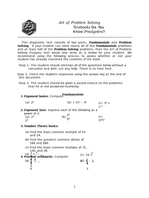 Aops Post Test Prealgebra Pdf Square Root Algebra