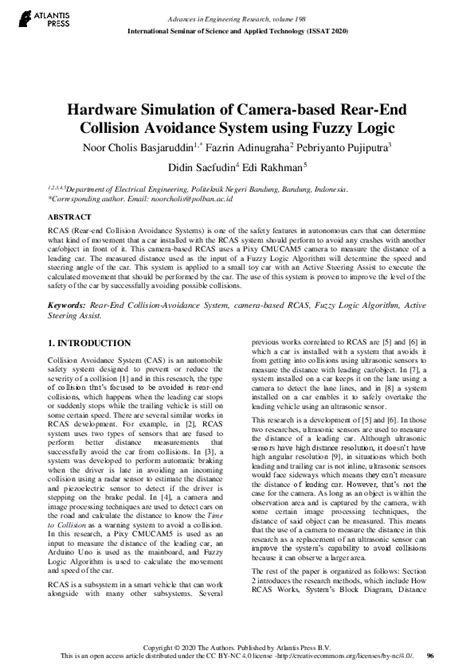 pdf hardware simulation of camera based rear end collision avoidance system using fuzzy logic