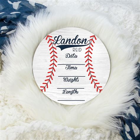 Baseball Birth Stat Sign Birth Stat Sign Round Wood Birth Stat Sign
