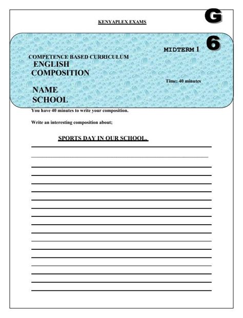 Grade 6 English Composition Mid Term 1 Exam 2025