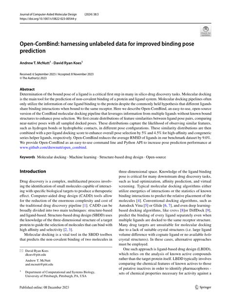 PDF Open ComBind Harnessing Unlabeled Data For Improved Binding Pose Prediction