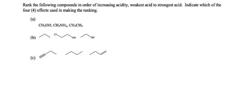 Solved Rank The Following Compounds In Order Of Increasing Acidity