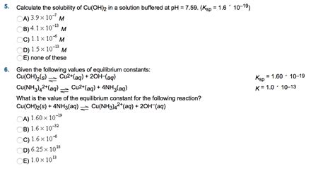 Solved Calculate The Solubility Of Cu Oh 2 In A Solution