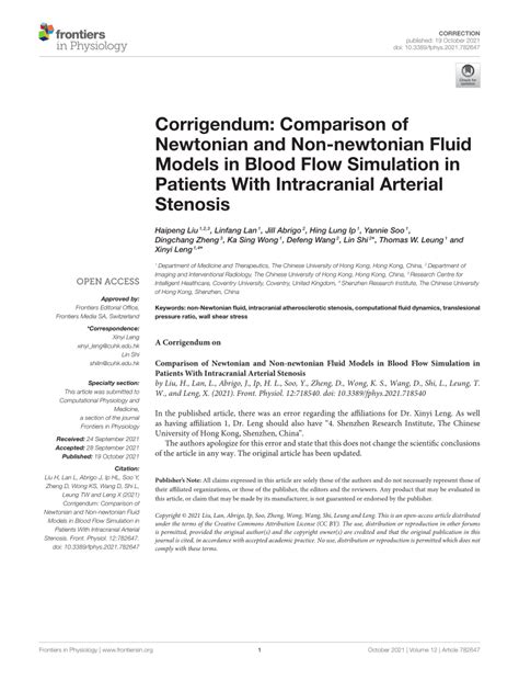 PDF Corrigendum Comparison Of Newtonian And Non Newtonian Fluid Models In Blood Flow