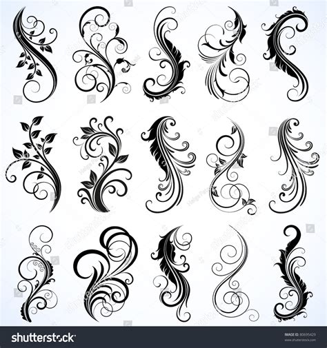 Set Floral Elements Design Stock Vector Royalty Free 80695429