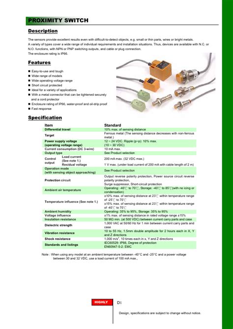 Cs12 05p 1 Datasheet Proximity Switch Highly