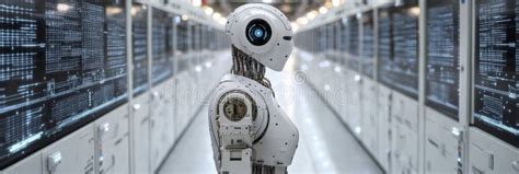 Profile View Of Humanoid Robot In Data Center Stock Illustration Illustration Of Servers