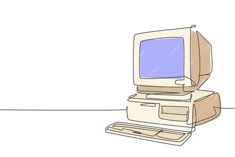 Premium Vector Single Continuous Line Drawing Of Old Classic Personal Computer With Analog