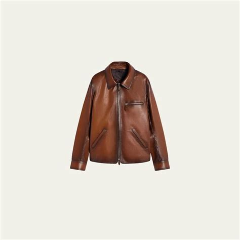 Berluti Mens Jour Patina Leather Full Zip Blouson Jacket Patina