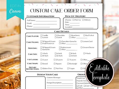 Cake Order Form Template Wedding Cake Order Form Bakery Order Form
