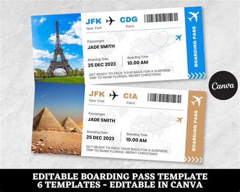 Editable Boarding Pass Canva Template Printable Airline Ticket