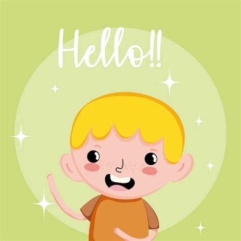 Cute Boy Cartoon Hello Card Premium Vector
