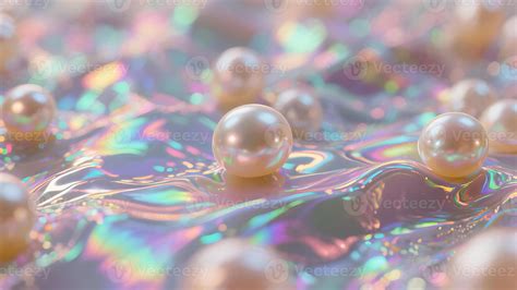 Elegant Iridescent Pearls Resting On A Shimmering Holographic Surface