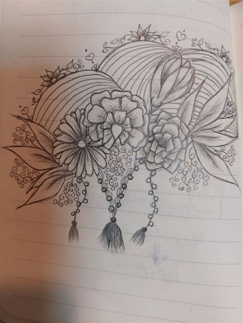 Unique Flower Drawing With Tassels And Beads