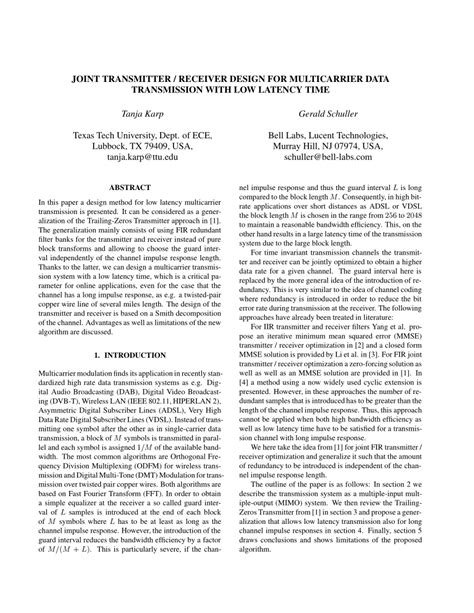 Pdf Joint Transmitterreceiver Design For Multicarrier Data