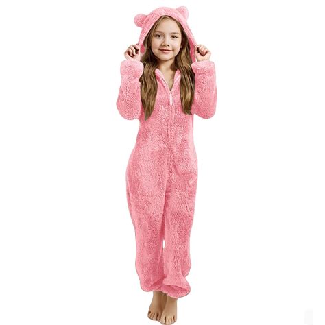 Liipee Girls Boys Plush Onesie Pajamas Winter Warm Solid Color Long