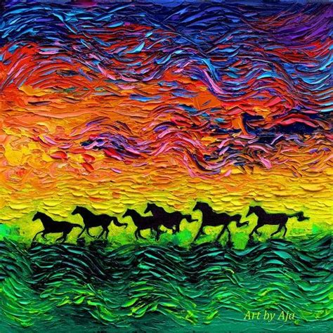 Wild Horses Art Canvas Print Sunset Artwork By Aja 8x8 10x10 12x12