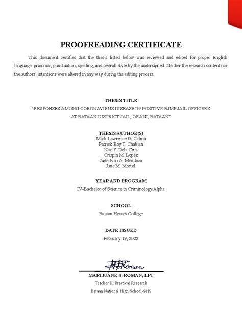 Proofreading Certificate Proofreading Certificate This Document Certifies That The Thesis