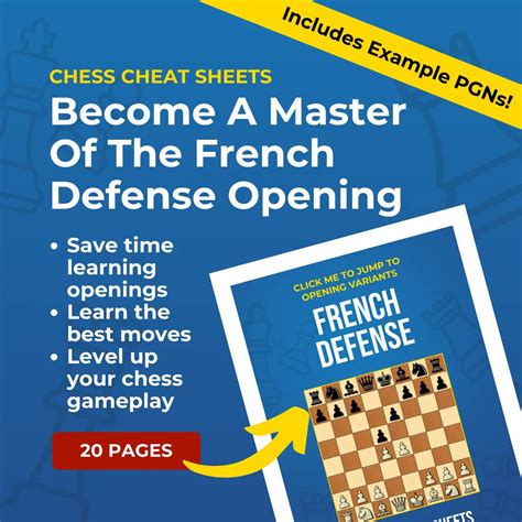 French Defense Chess Opening Cheat Sheet Interactive And Printable