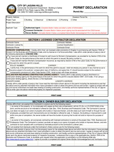 Fillable Online City Of Laguna Hills Permit Declaration Fax Email Print