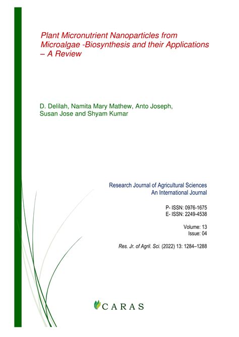 Pdf Plant Micronutrient Nanoparticles From Microalgae Biosynthesis And Their Applications A