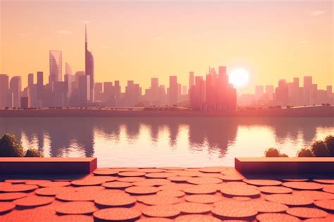 Premium Ai Image 3d Render Of A Summer Sunset Cityscape