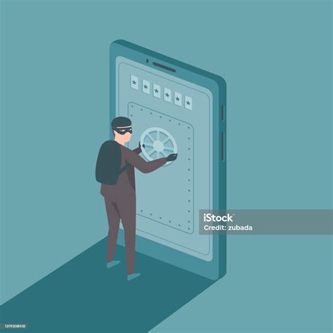 Mobile Phone Security Concept Man In A Black Mask Hacking Into A Smartphone Cyber Attacker