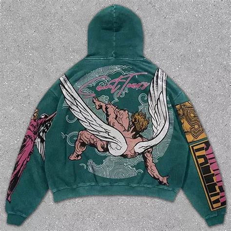 Vintage Angel Print Hoodie Aelfriceden Hoodie Outfits Concert