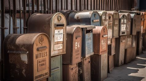 Many Old Mail Boxes Lined Up On A Sidestreet Background Picture Of