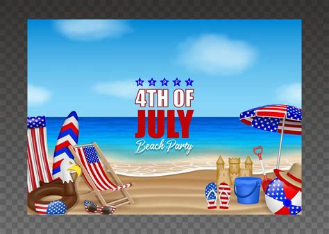 4th Of July Poster With Summer Elements On Beach Background American