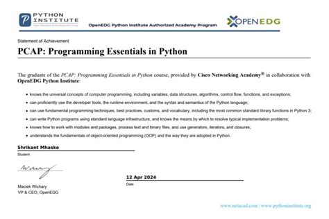 Shrikant Mhaske On Linkedin Python Certification
