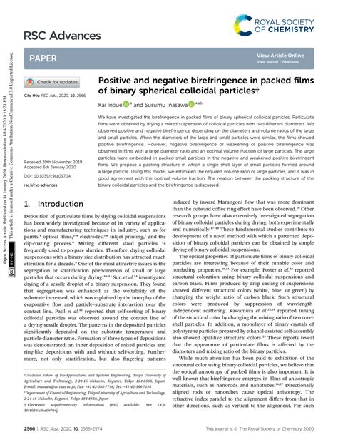 Pdf Positive And Negative Birefringence In Packed Films Of Binary Spherical Colloidal Particles