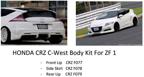 Honda Cr Z Crz C West Cwest Zf1 Bodykit Body Kit Front Side Rear Skirt