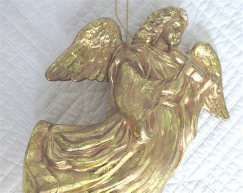 Vintage Large Gold Angel Ornaments Bisque Paper Mache Ornaments Gold