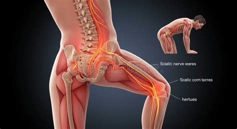 An Anatomical Illustration Highlighting The Sciatic Nerve In The Human