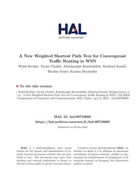 Pdf A New Weighted Shortest Path Tree For Convergecast Traffic