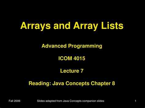 Ppt Arrays And Array Lists Advanced Programming Icom 4015 Lecture 7